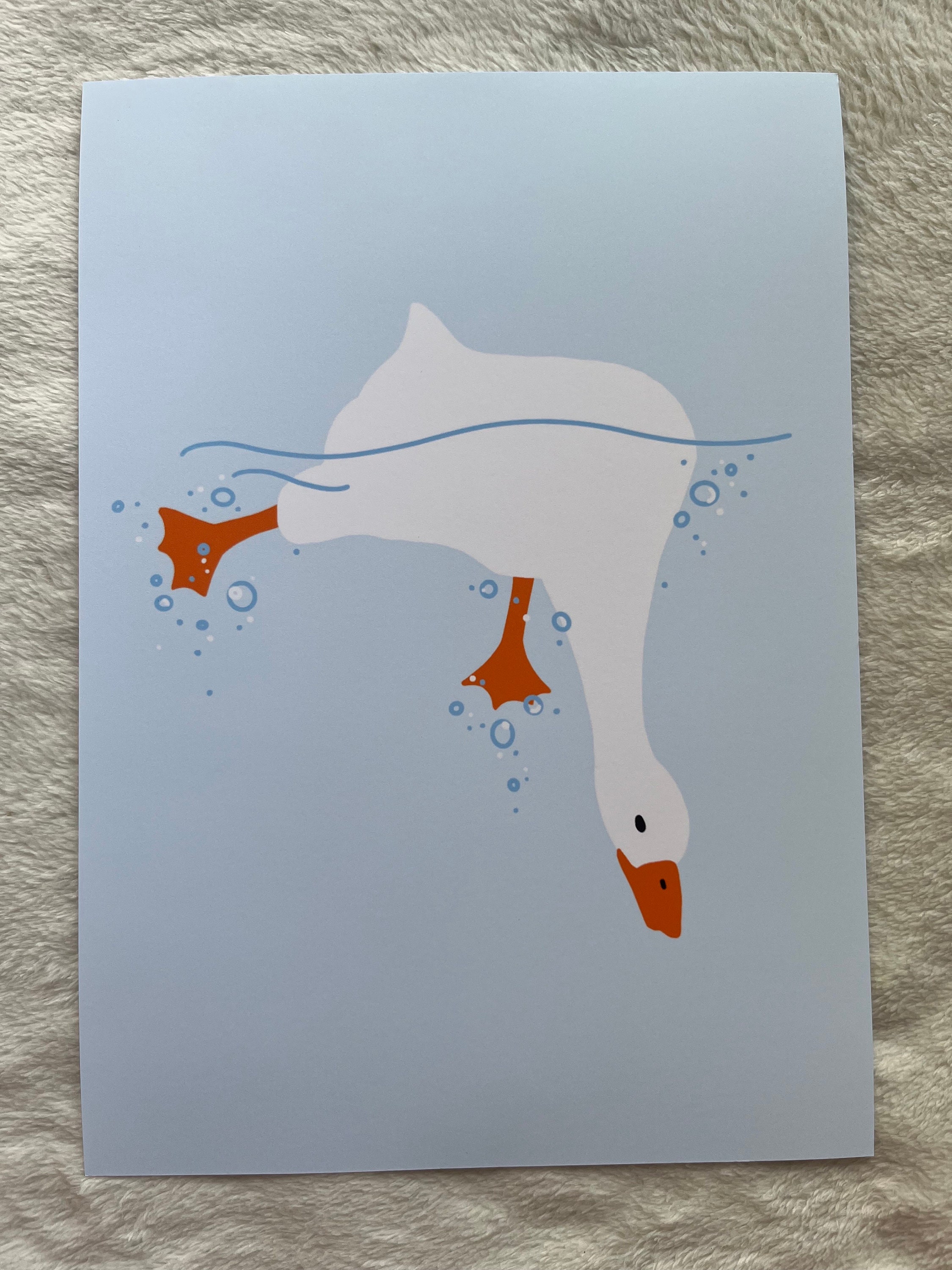 Curious Swimming Goose Print - Etsy