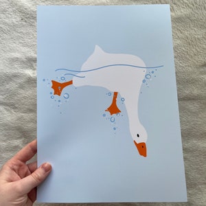 Curious Swimming Goose Print - Etsy
