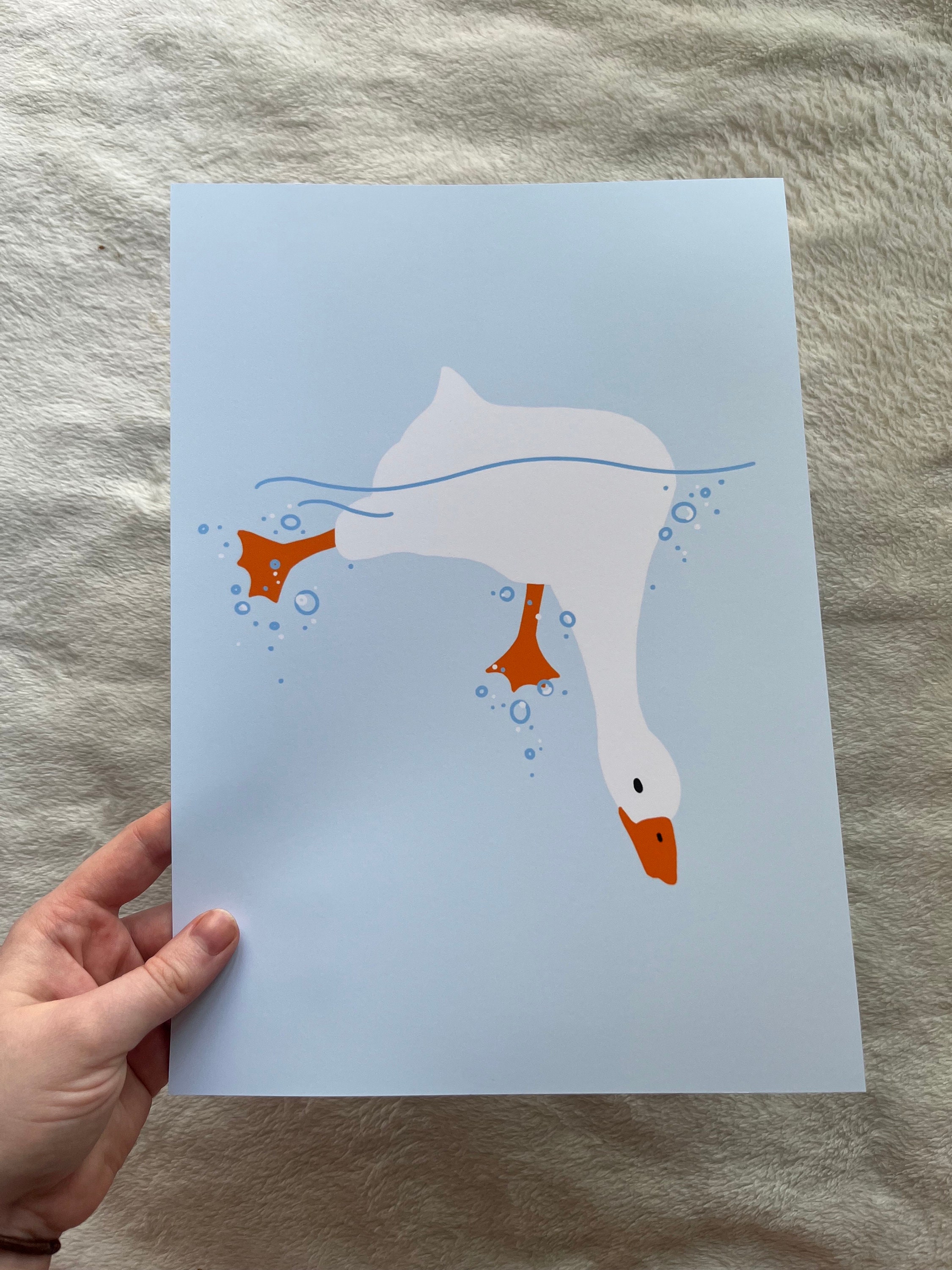Curious Swimming Goose Print - Etsy