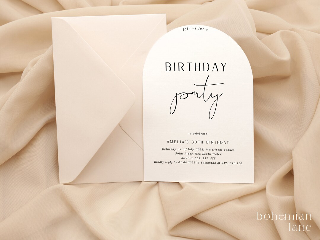Arch Modern Birthday Party Invitation, Minimalist Calligraphy Invite ...