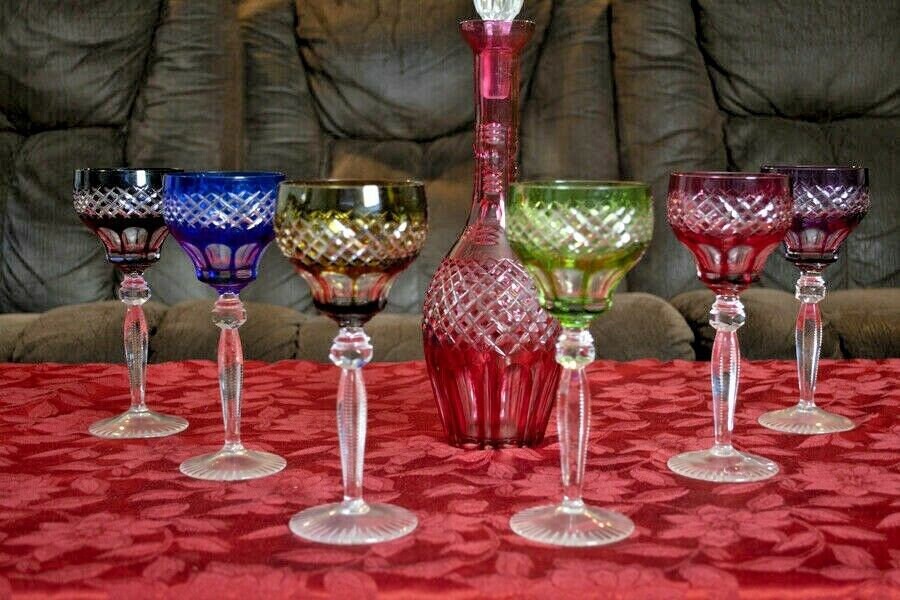 Colored Lead Crystal Glasses With Wine Decanter Set - Etsy