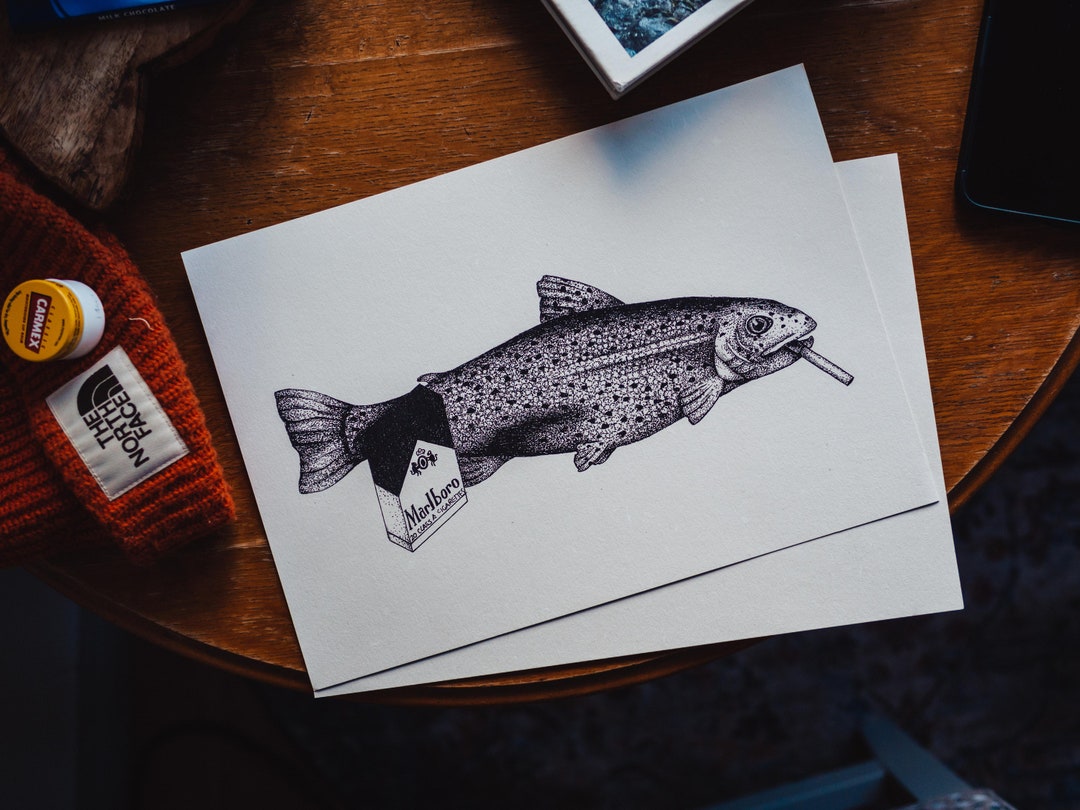 Smoked Salmon Ink Pen Drawing - Etsy