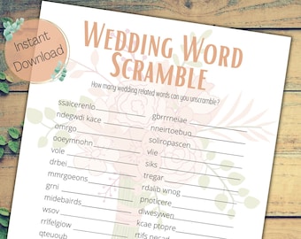 Wedding word Scramble Printable Bridal Shower Game W/ Answer Key ...