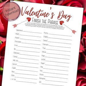 Valentine's "finish the Phrase" Printable Game ⁝ Valentine's Day Group ...