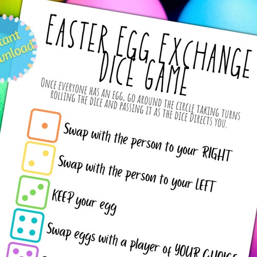 Easter Egg Exchange Dice Game Printable Game Easter Group - Etsy