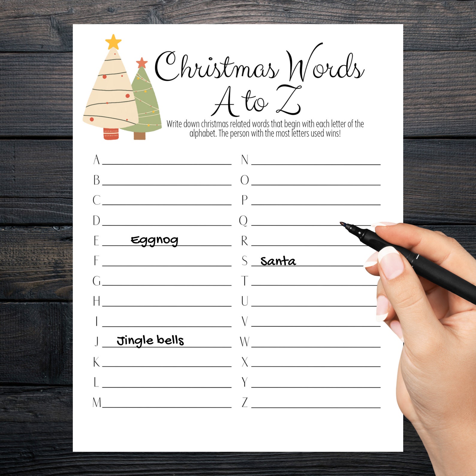 Christmas Words A to Z Printable Game ⁝ Christmas Party Game ⁝ Holiday ...