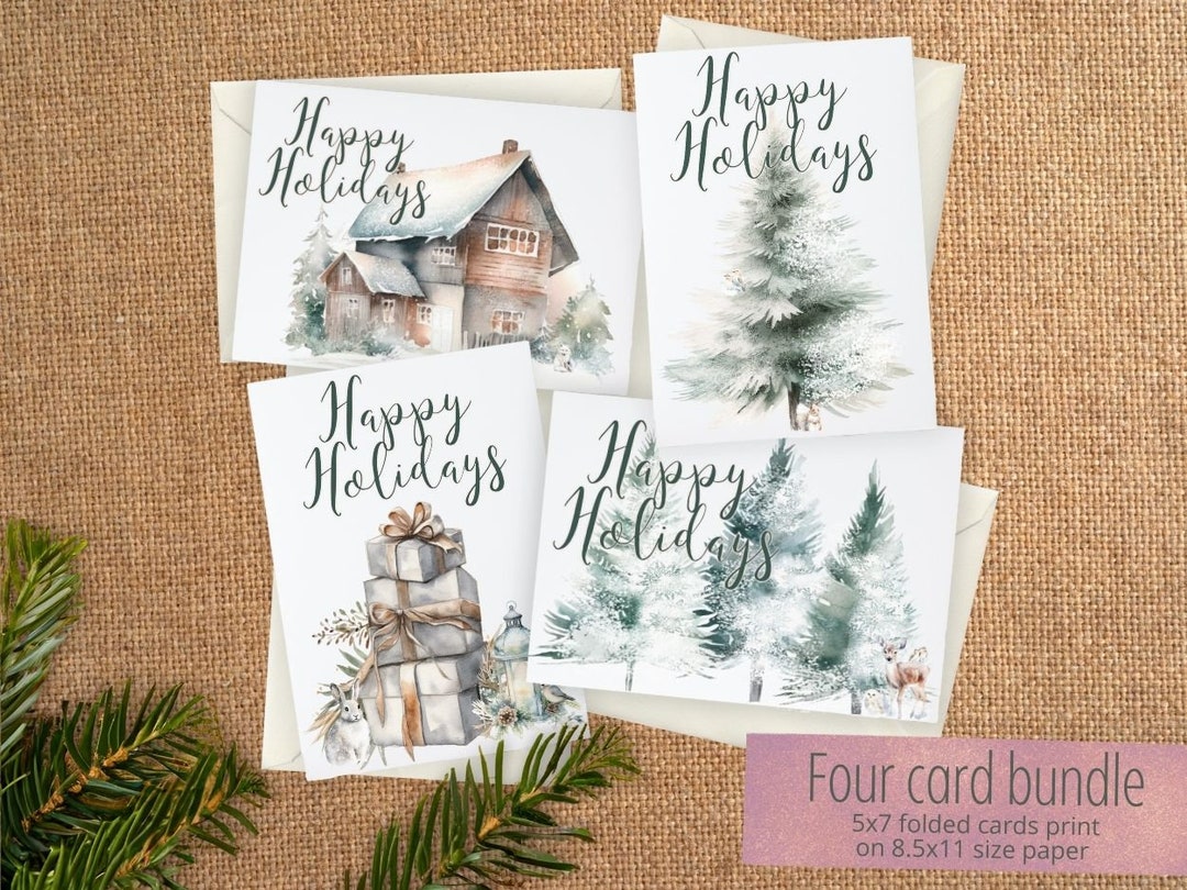 Printable Holiday Card Template Bundle ⁝ Digital Download Greeting Card ...