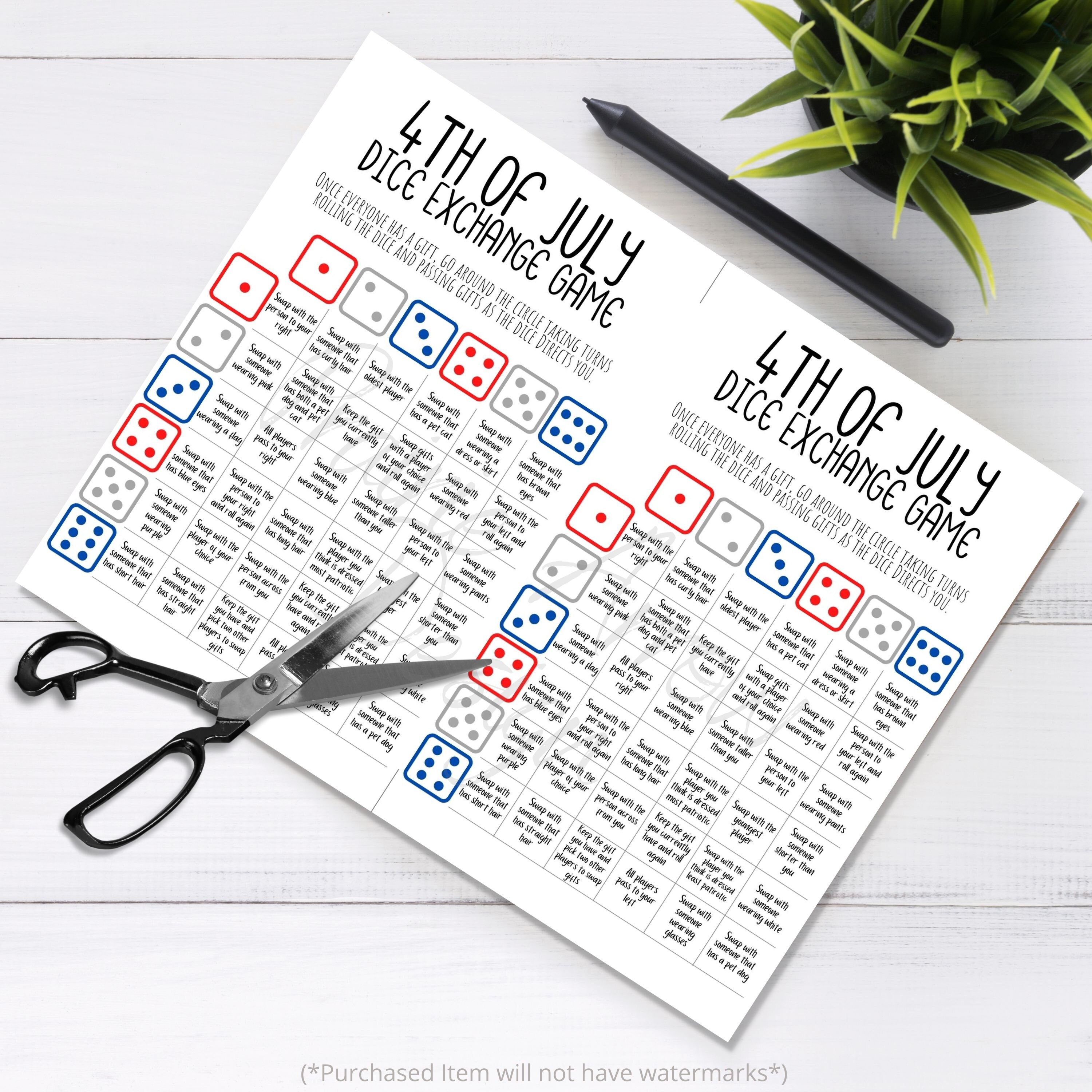 4th of July Dice Exchange Game, Printable (digital Download) - Etsy