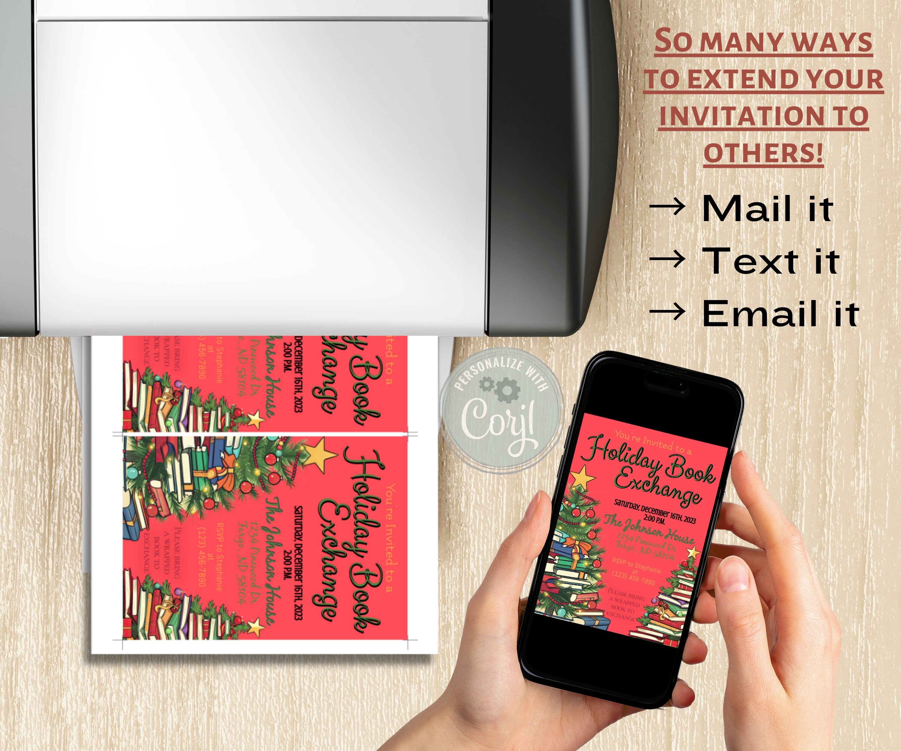 Editable Holiday Book Exchange Invitation ⁝ Editable Christmas Book ...