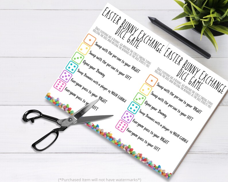 Easter Bunny Exchange Dice Game Printable Game ⁝ Easter Group Party ...