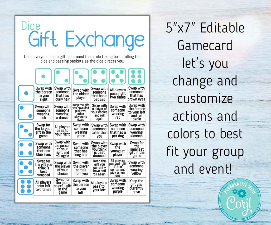 Editable Gift Exchange Dice Game ⁝ Editable Any Occasion Group Party ...