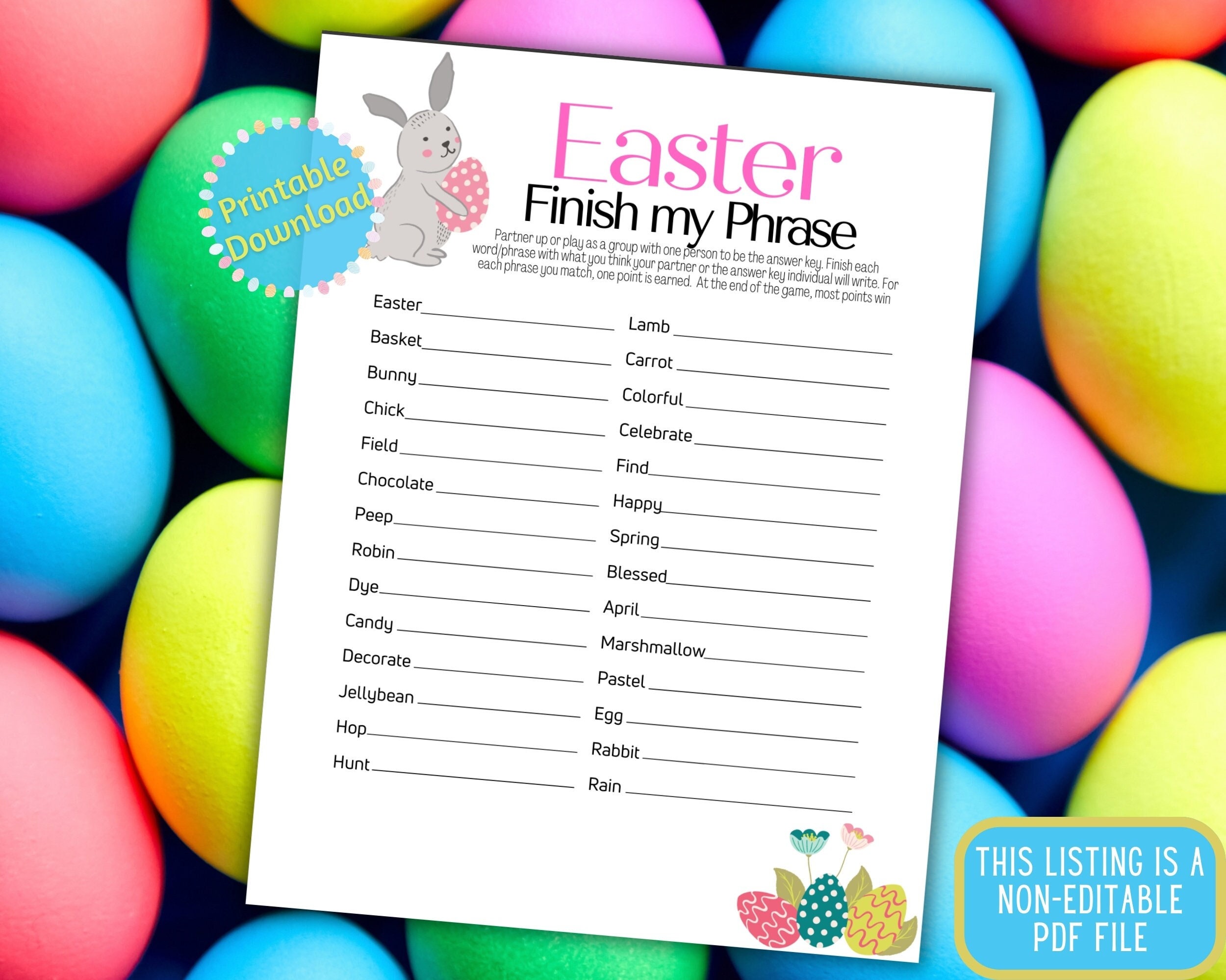 Easter "finish My Phrase" Printable Game ⁝ Easter Group Party Game ...