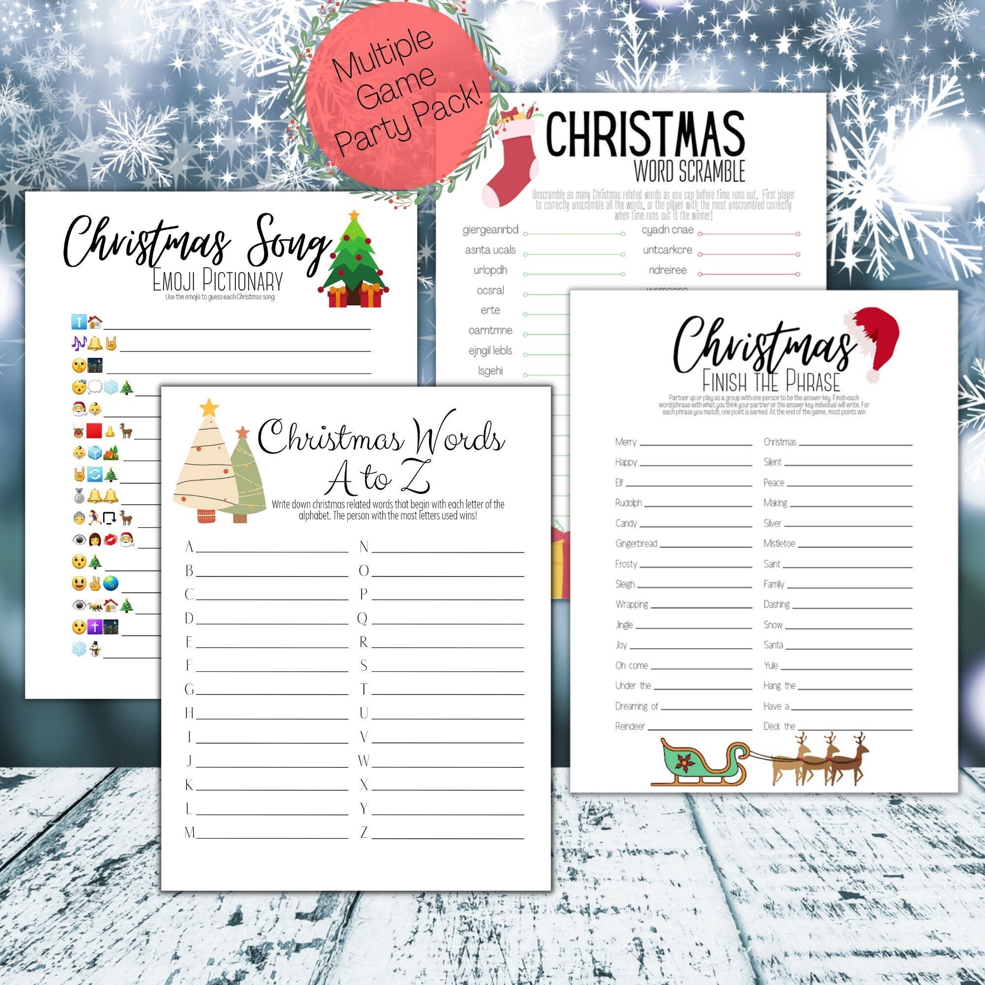 Printable Christmas Game Bundle 4 Pack ⁝ Holiday Party Games, Finish ...