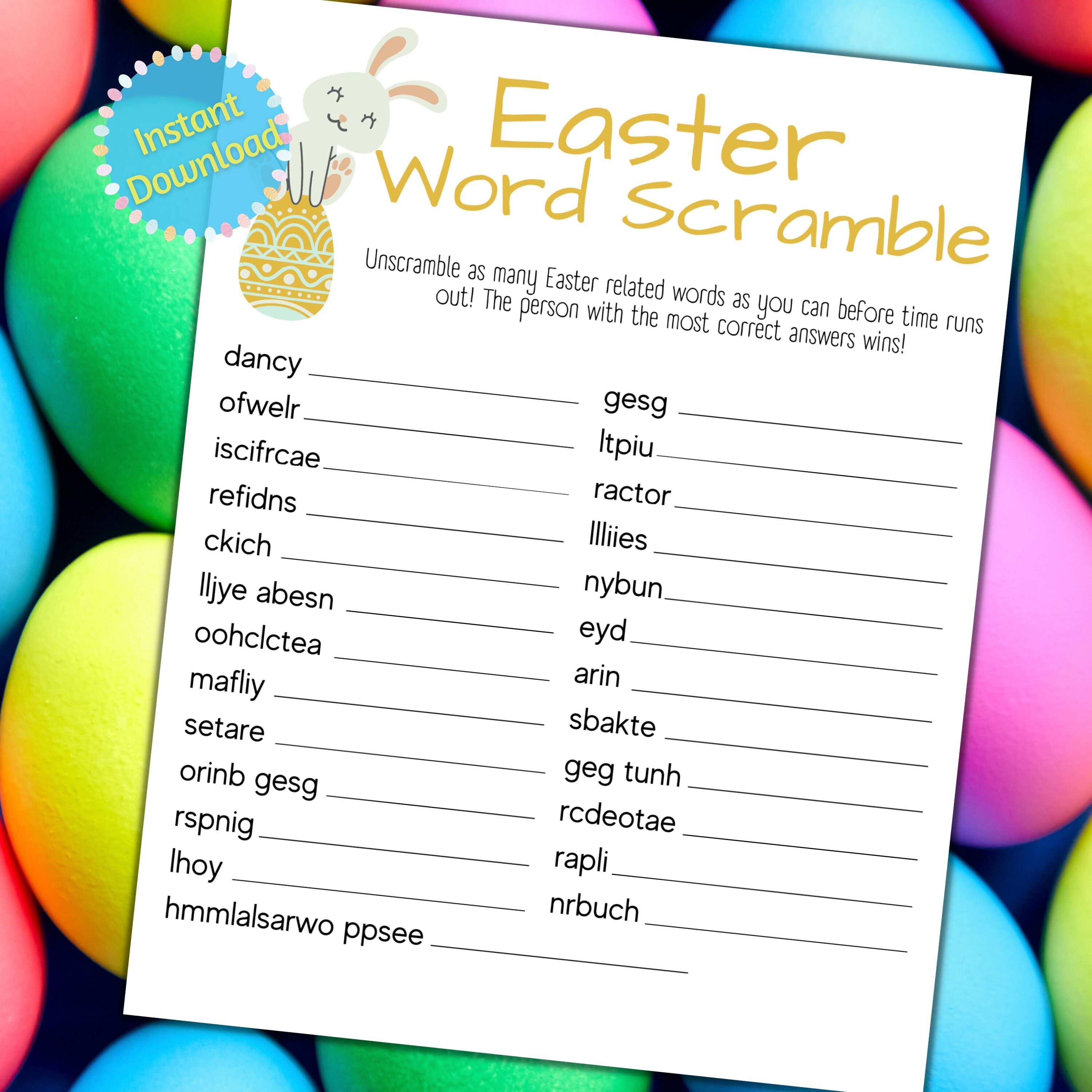 Easter Word Scramble Game, Printable Party Activity (digital Download ...