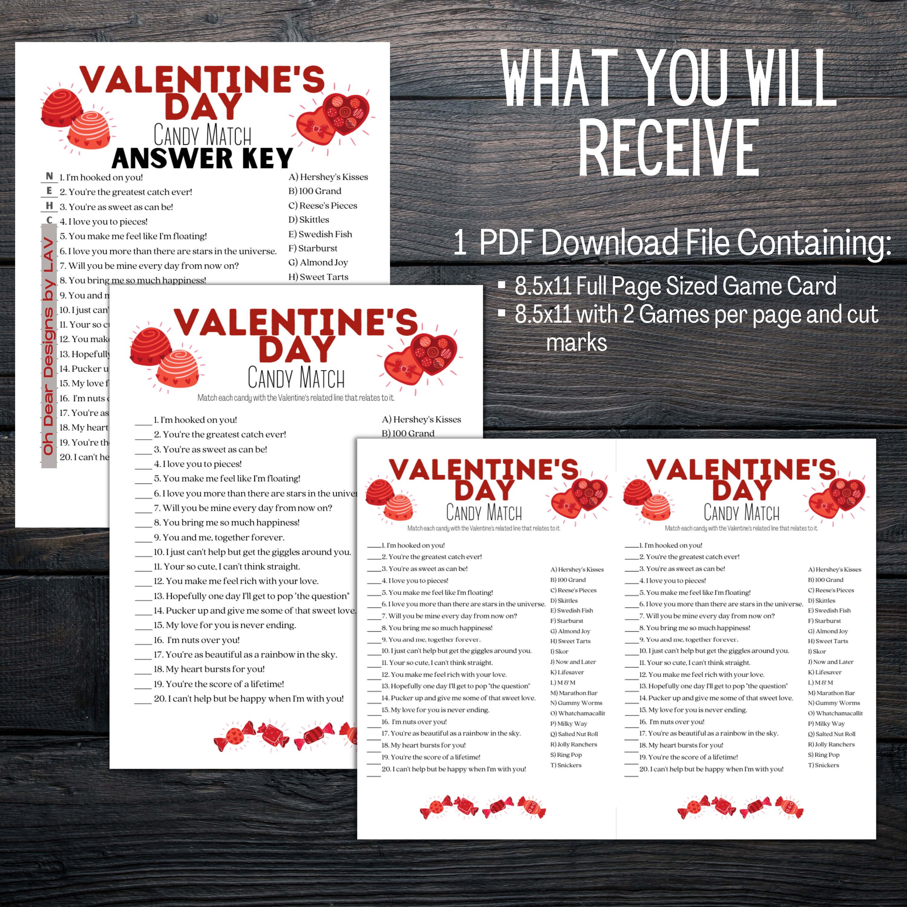 Valentine's "candy Match" Printable Game ⁝ Valentine's Day Group Party ...