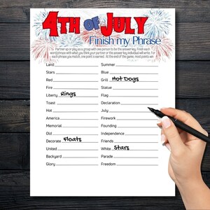 4th of July "finish My Phrase" Printable Game ⁝ Independence Day Group ...