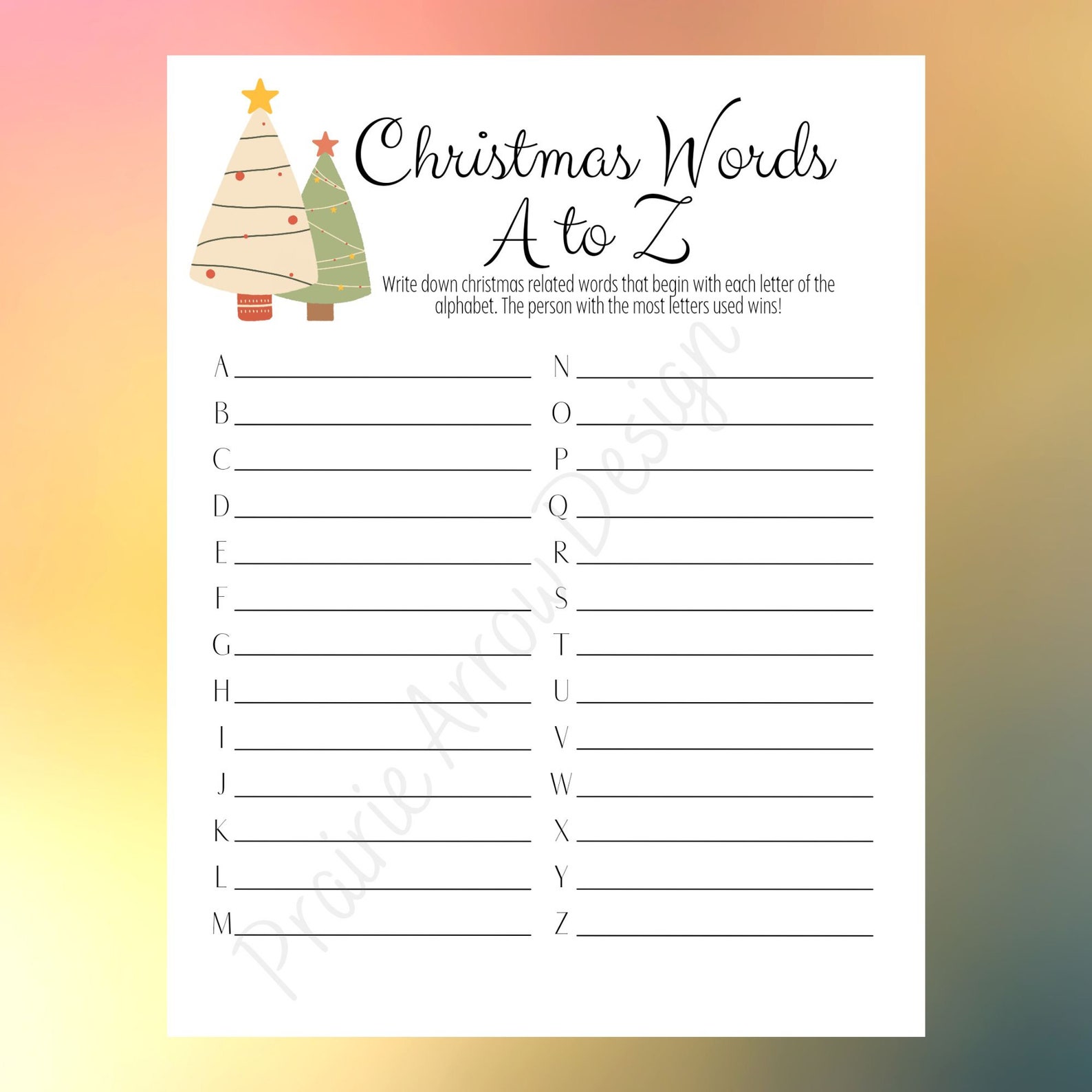Christmas Words A to Z Printable Game ⁝ Christmas Party Game ⁝ Holiday ...