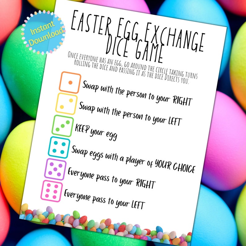 Easter Egg Exchange Dice Game Printable Game ⁝ Easter Group Party Game ...