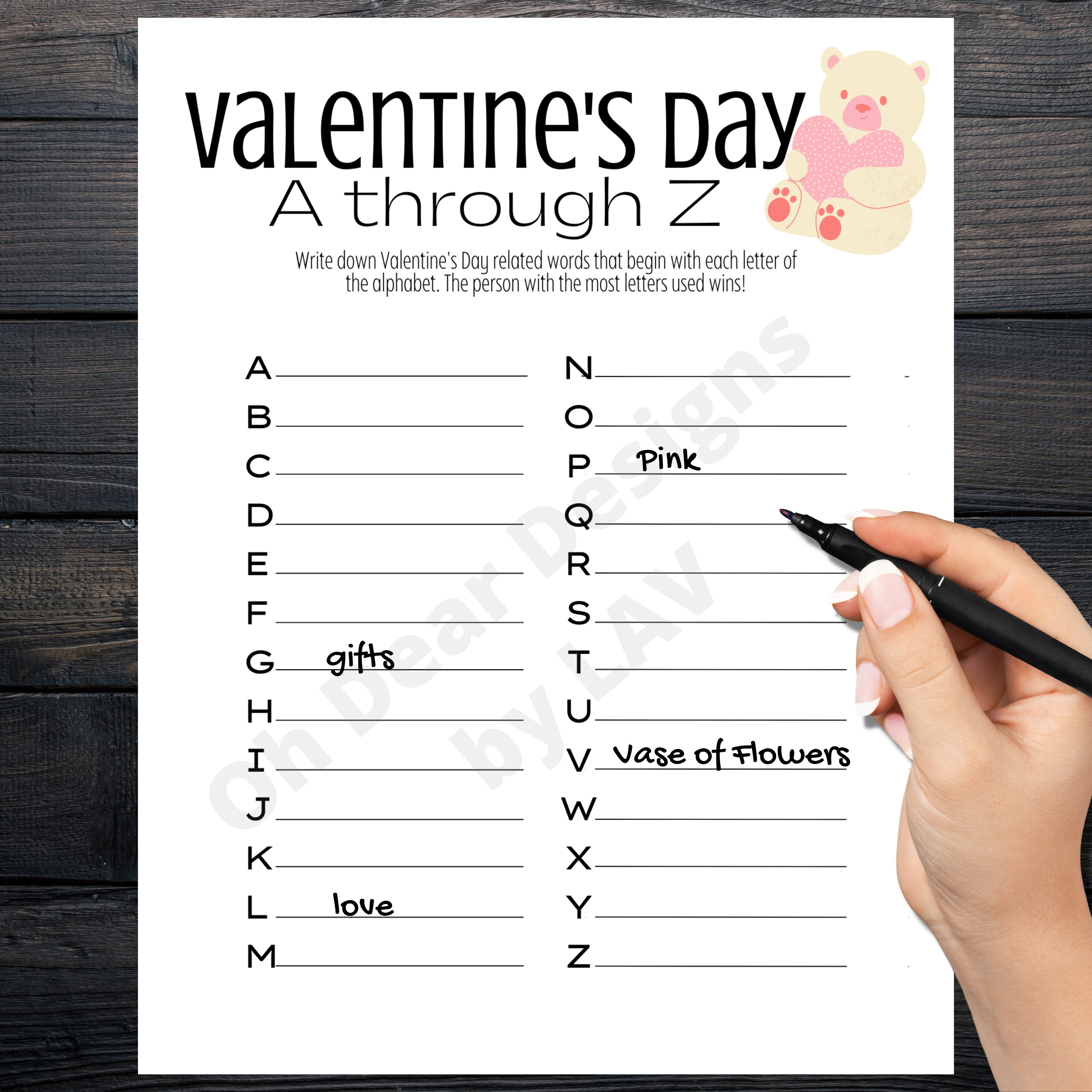 Valentine's Day "a Through Z" Printable Game ⁝ Valentine's Day Group ...