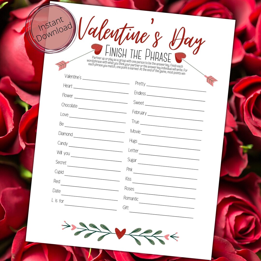 Valentine's "finish the Phrase" Printable Game ⁝ Valentine's Day Group ...