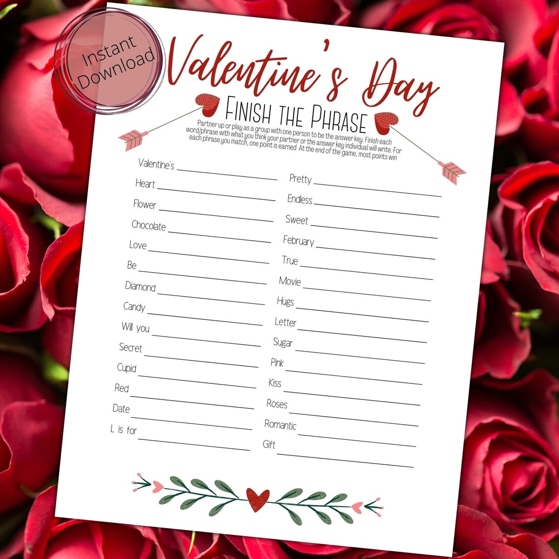 Valentine's "finish the Phrase" Printable Game ⁝ Valentine's Day Group ...