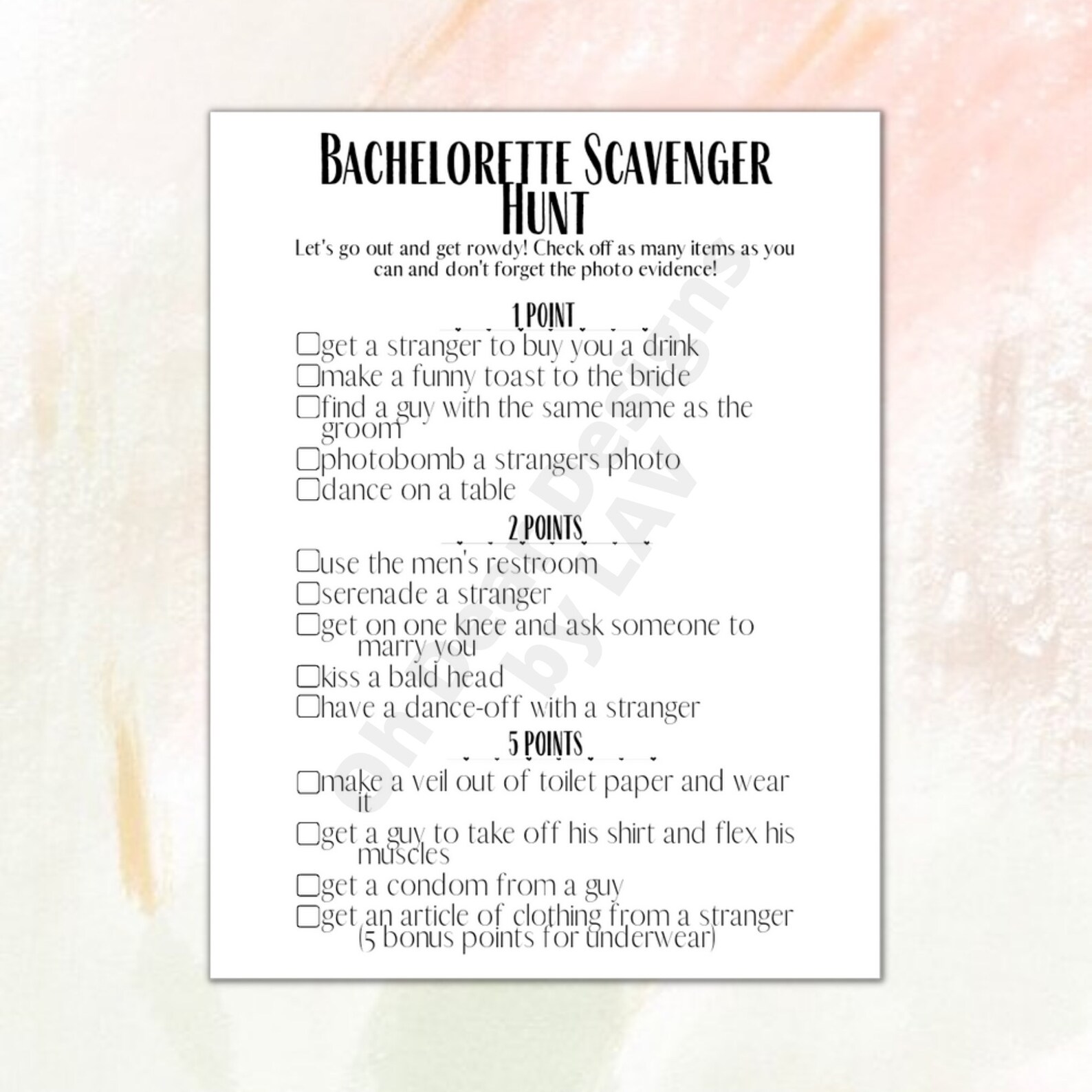 Bachelorette Scavenger Hunt ⁝ Printable Party Game ⁝ Girls Night Out ...