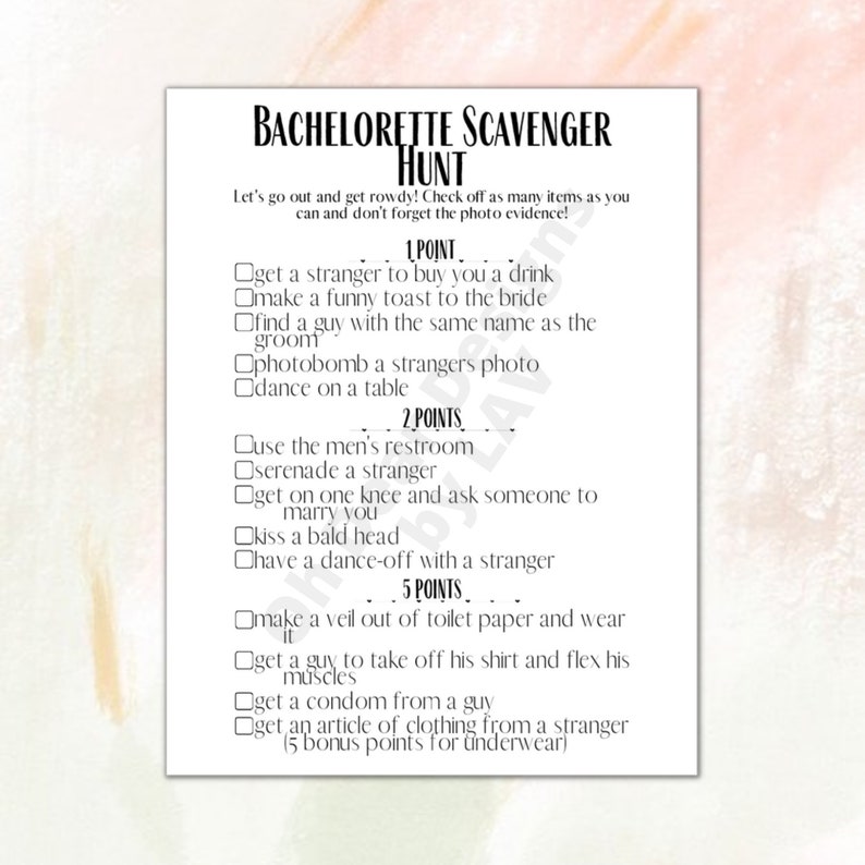 Bachelorette Scavenger Hunt ⁝ Printable Party Game ⁝ Girls Night Out ...