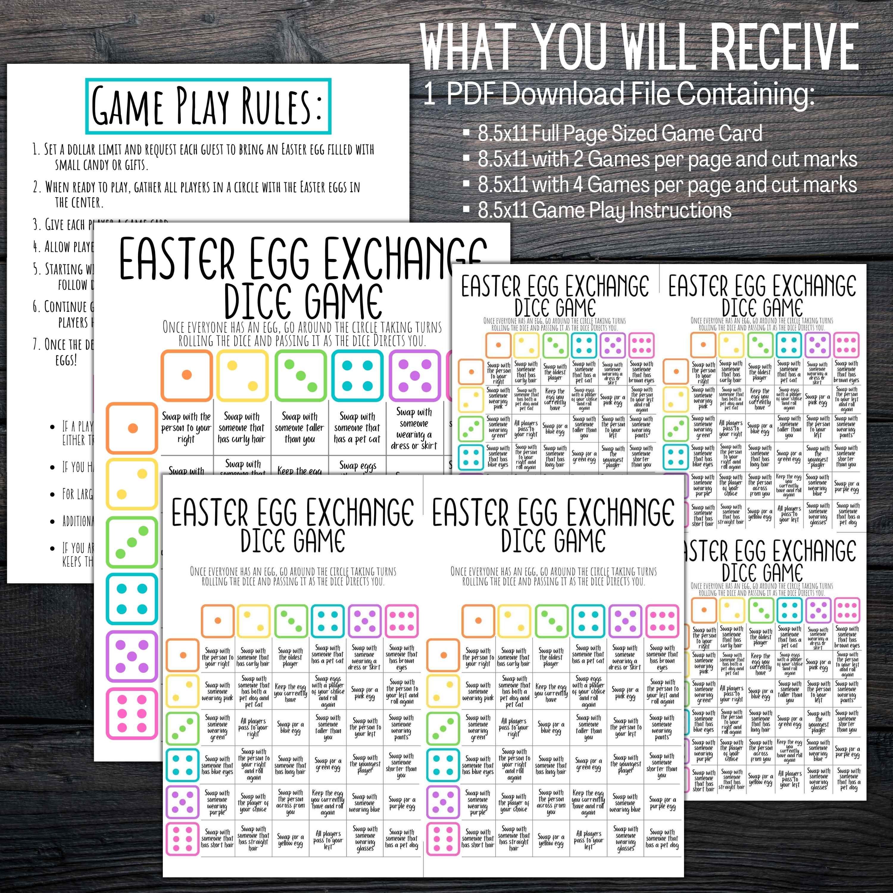 Easter Egg Exchange Dice Game Printable Game Easter Group - Etsy