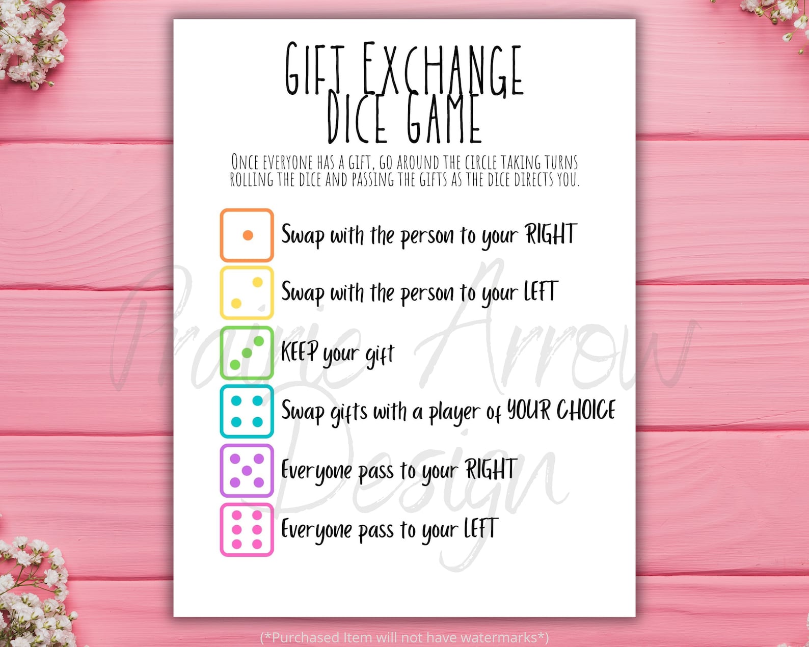 Gift Exchange Dice Game Printable Game ⁝ Any Occasion Group Party Game ...
