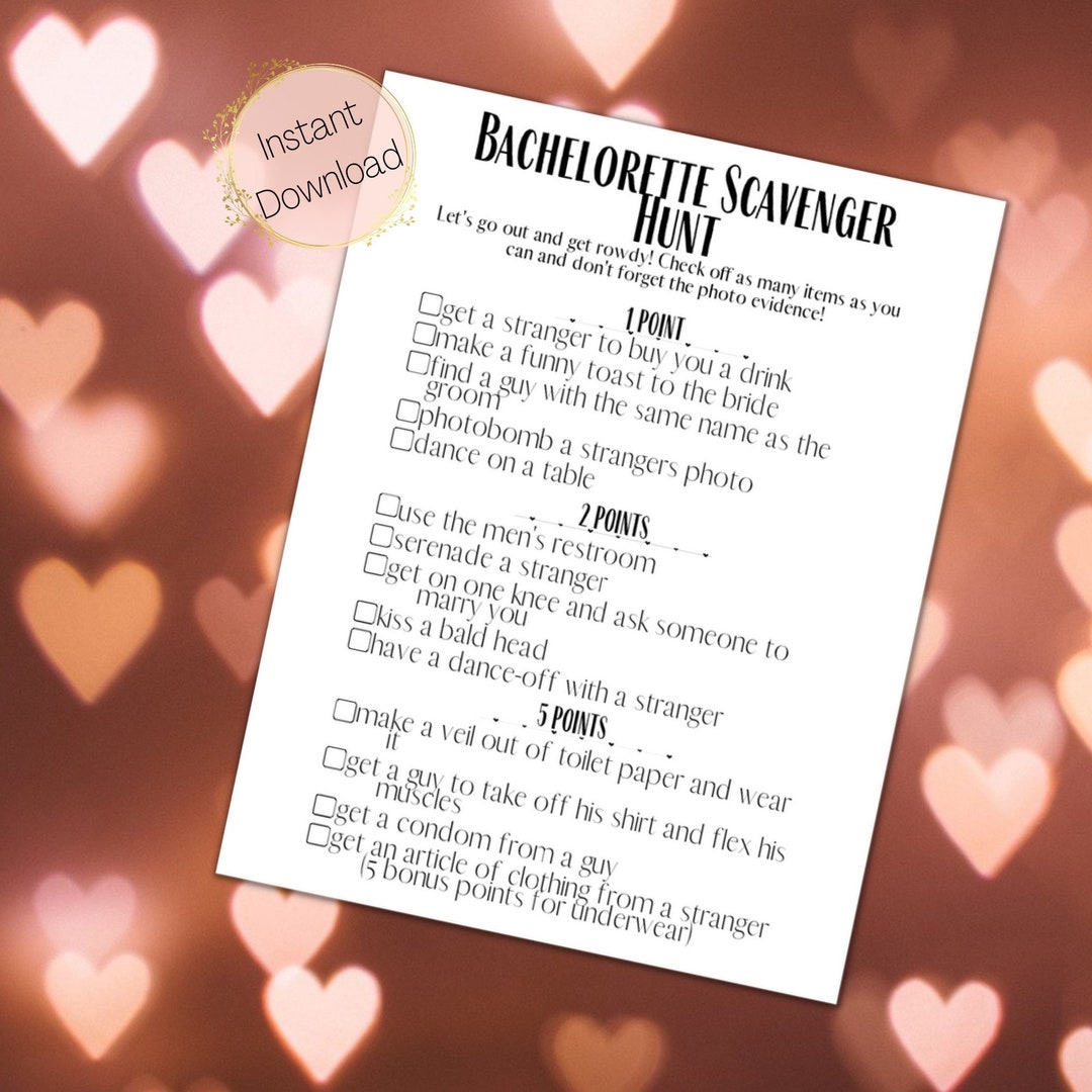 Bachelorette Scavenger Hunt ⁝ Printable Party Game ⁝ Girls Night Out ...