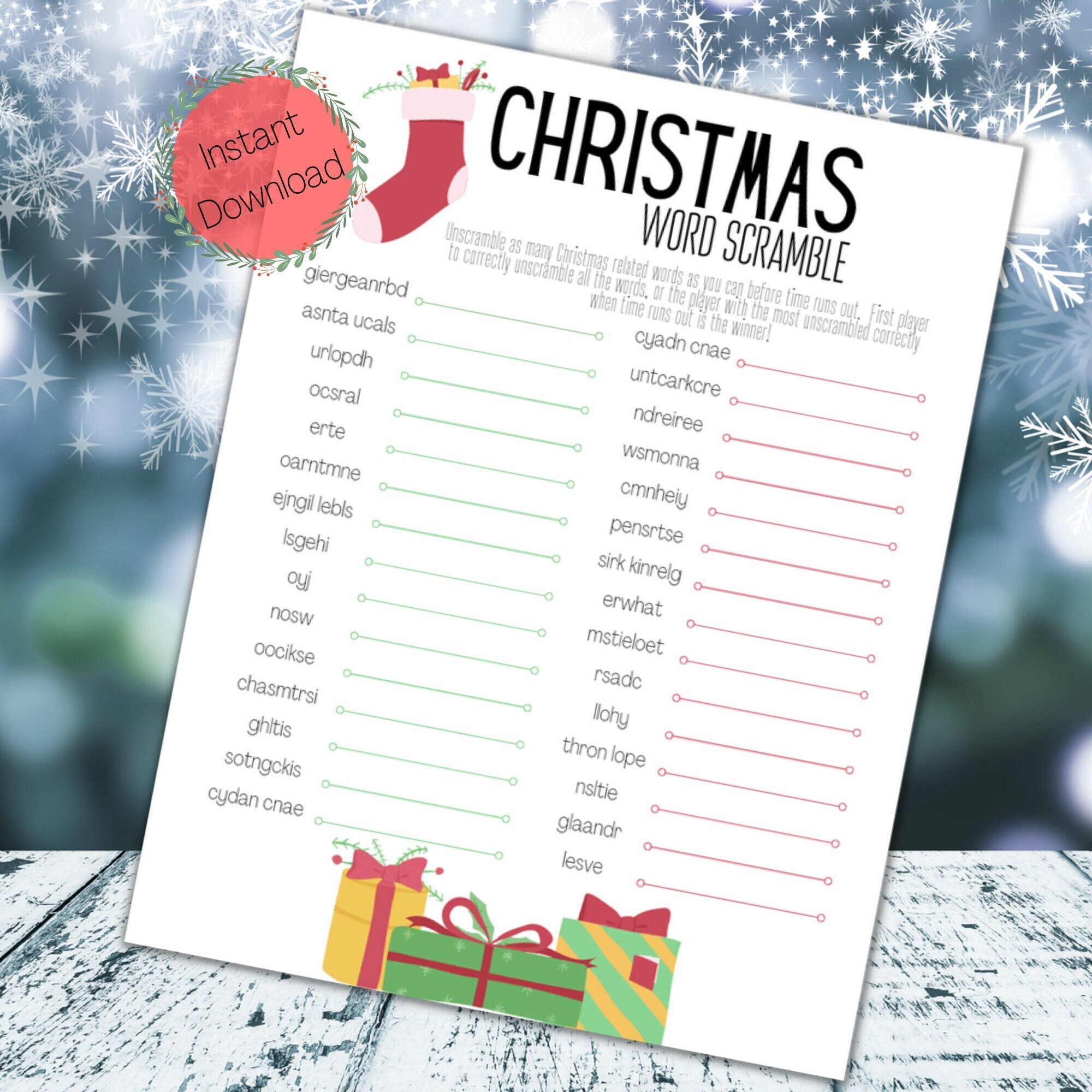 Christmas Word Scramble Printable Game Holiday Party Game Instant ...