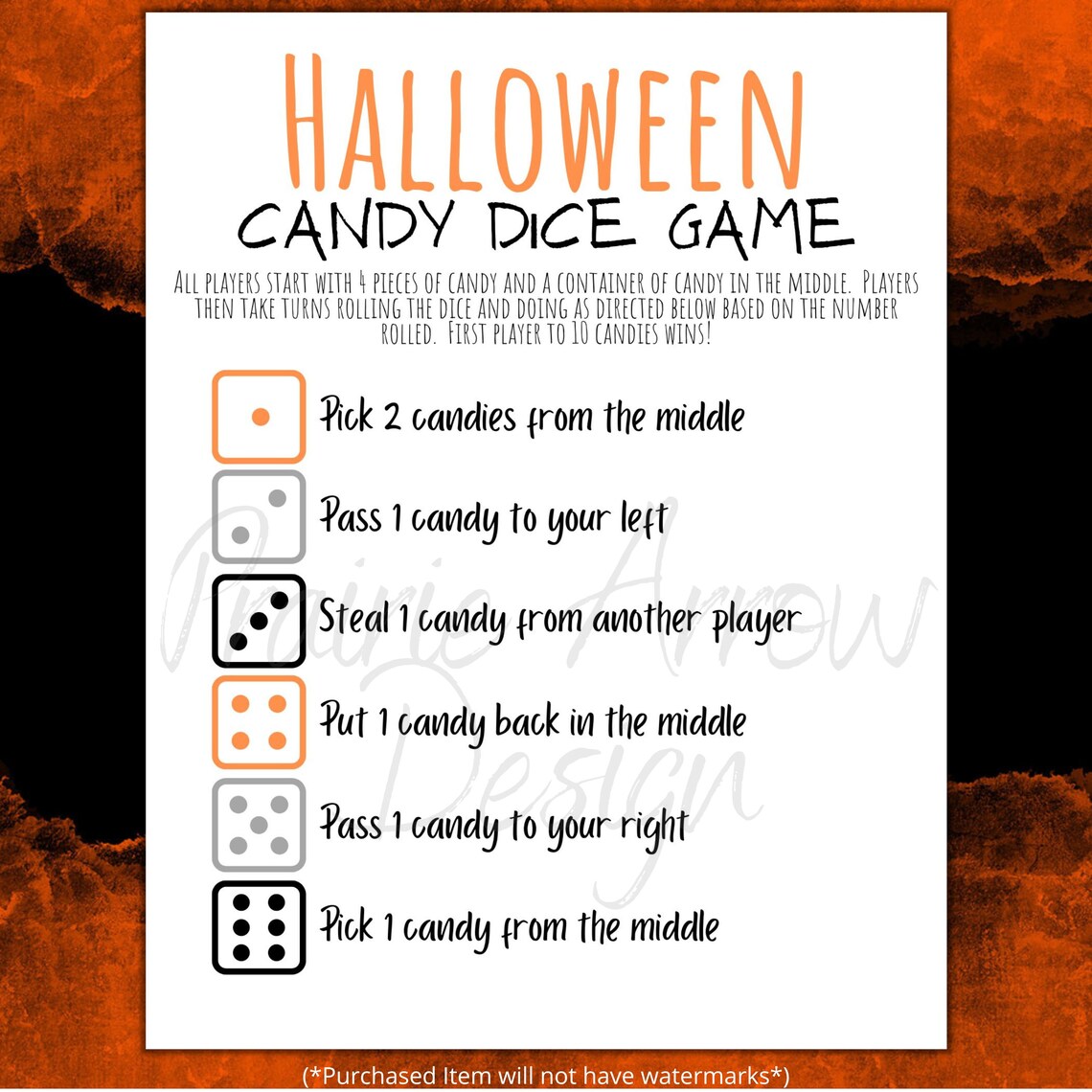 Halloween Candy Dice Game Printable Game Halloween Group Party Game ...