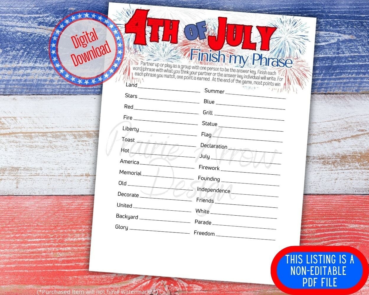 4th of July "finish My Phrase" Printable Game ⁝ Independence Day Group ...