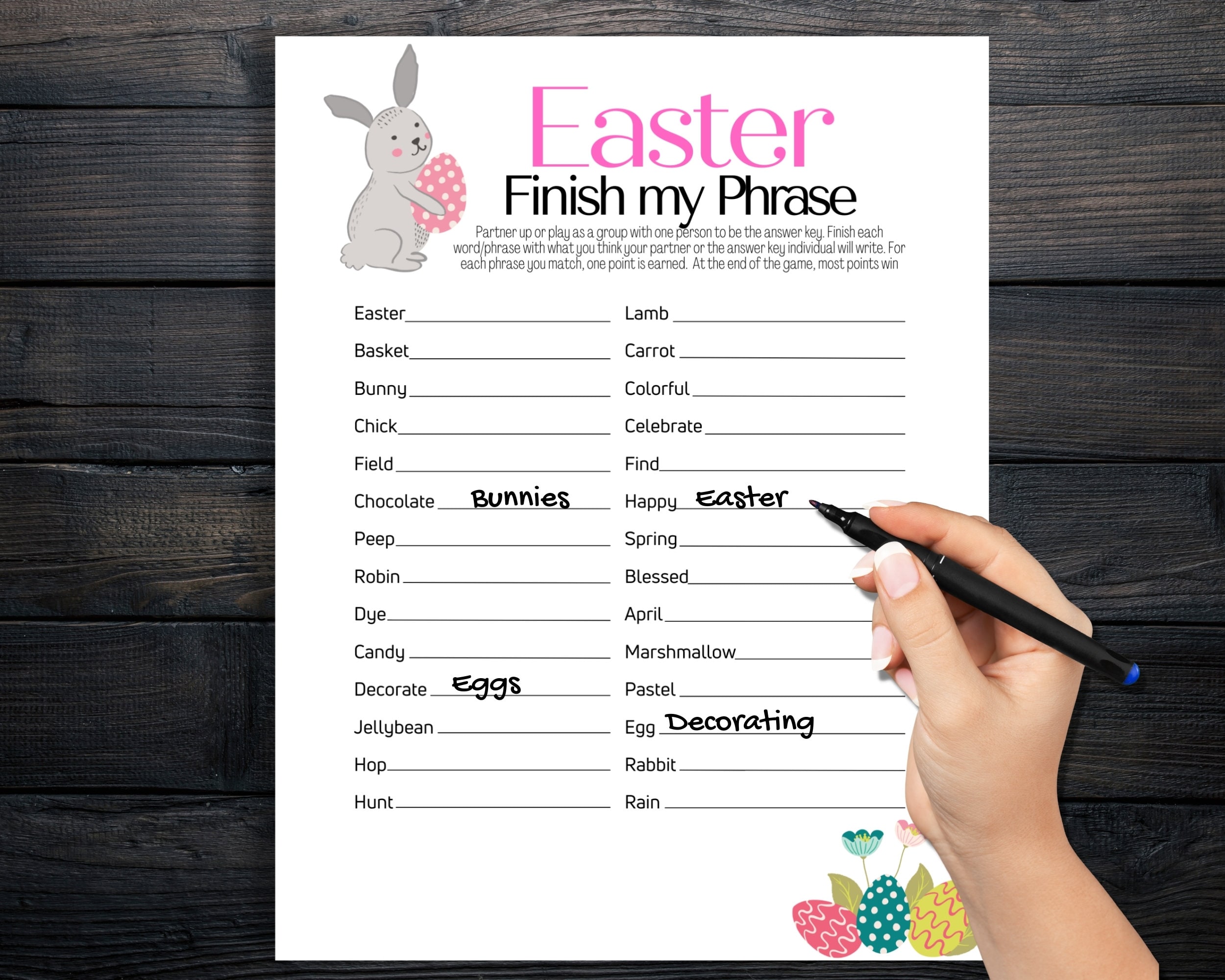 Easter "finish My Phrase" Printable Game ⁝ Easter Group Party Game ...