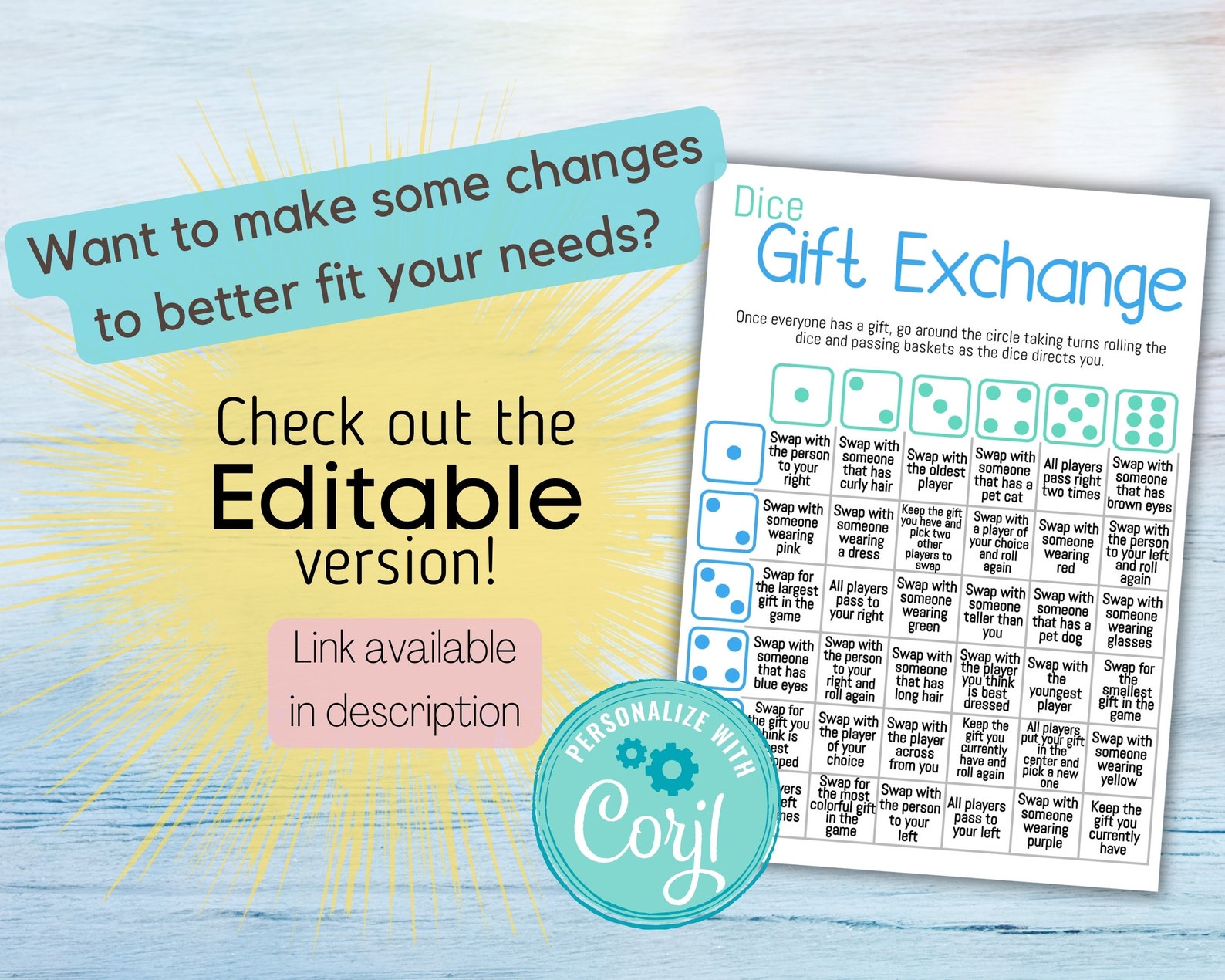 Gift Exchange Dice Game Printable Game ⁝ Any Occasion Group Party Game ...