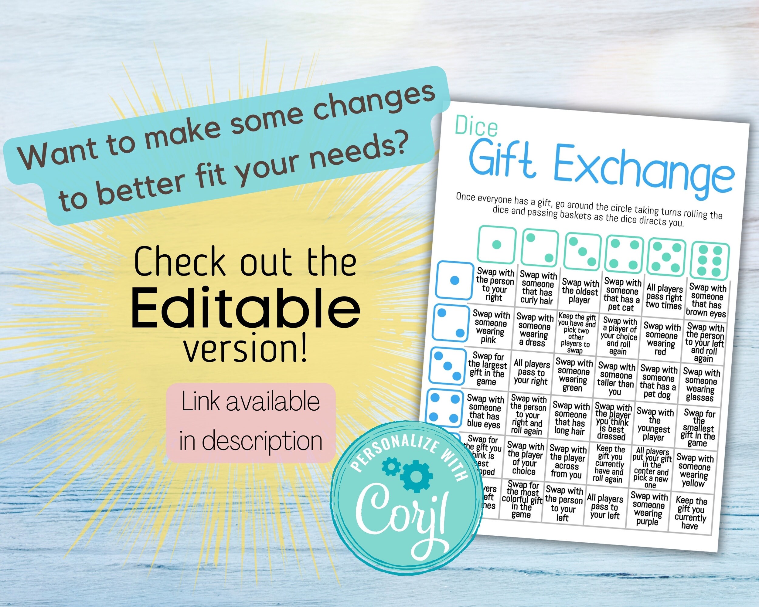 Gift Exchange Dice Game Printable Game ⁝ Any Occasion Group Party Game ...