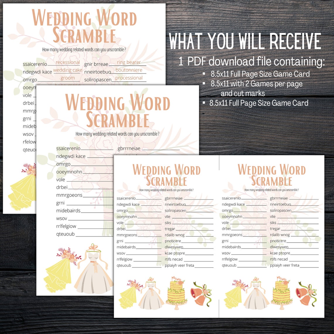 Wedding Word Scramble Printable Bridal Shower Game W/ Answer Key ...