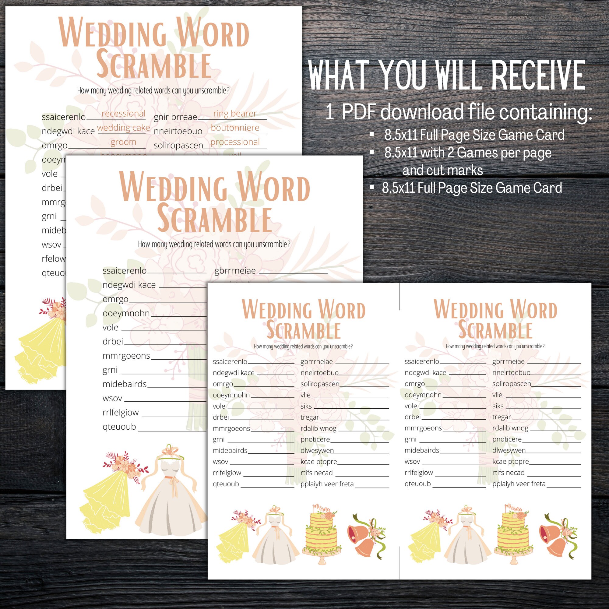 Wedding Word Scramble Printable Bridal Shower Game W/ Answer Key ...