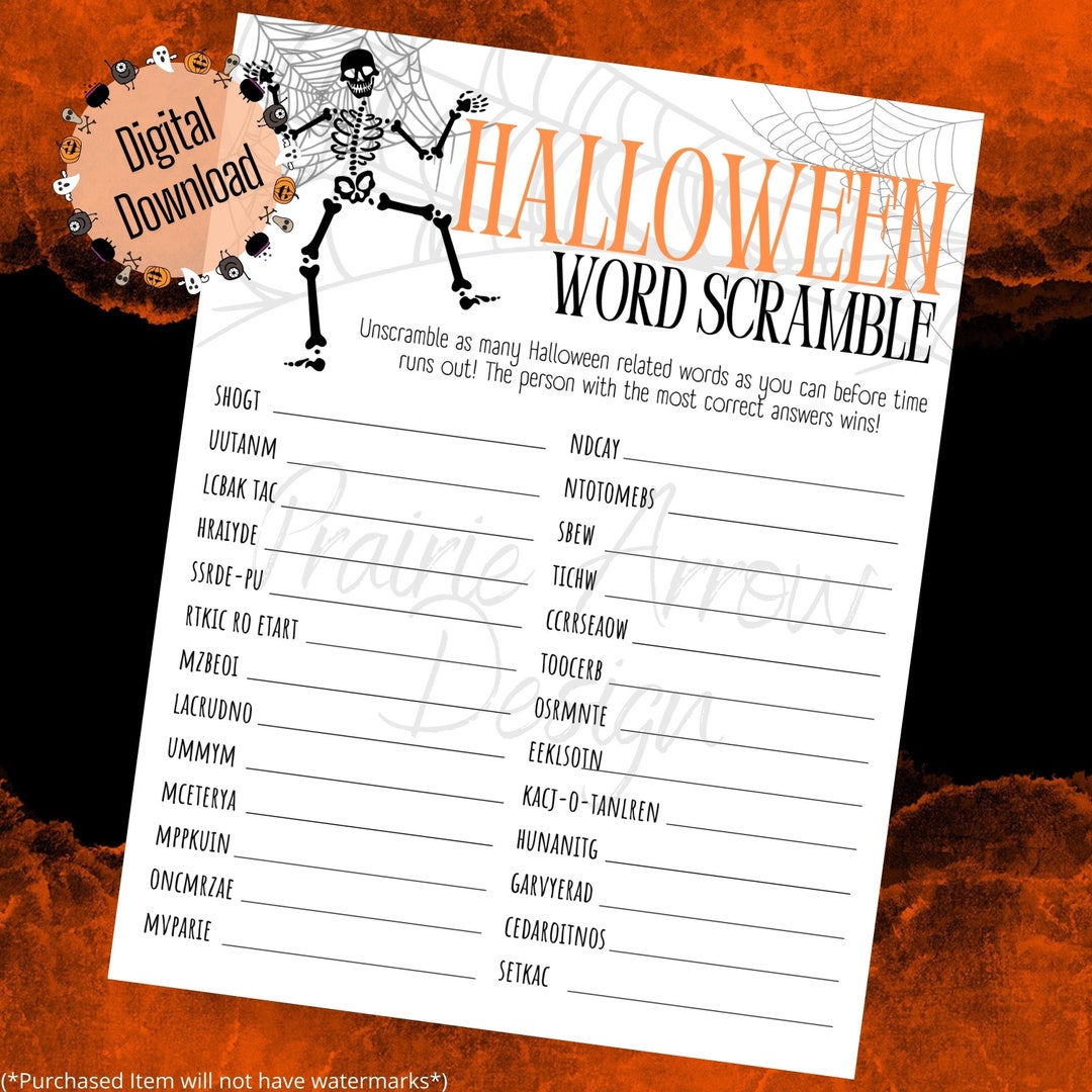 Halloween "word Scramble" Printable Game ⁝ Halloween Group Party Game ...
