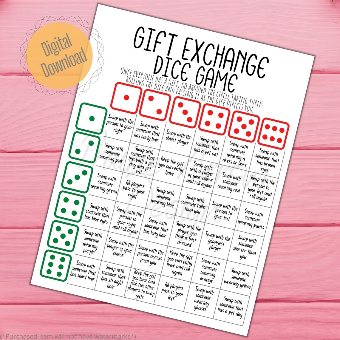 Gift Exchange Dice Game Printable Game Any Occasion Group Party Game ...