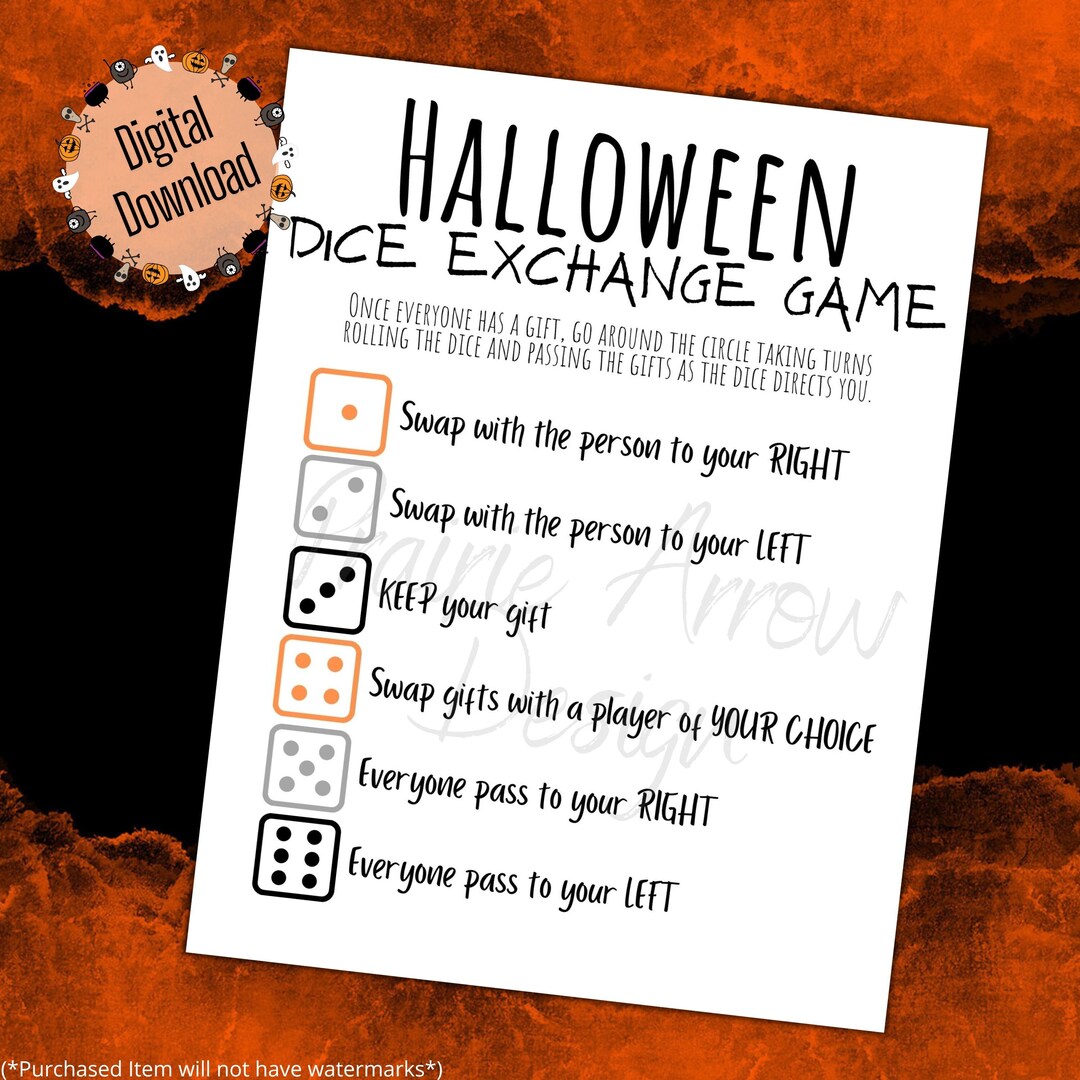 Halloween Exchange Dice Game Printable Game ⁝ Halloween Group Party ...