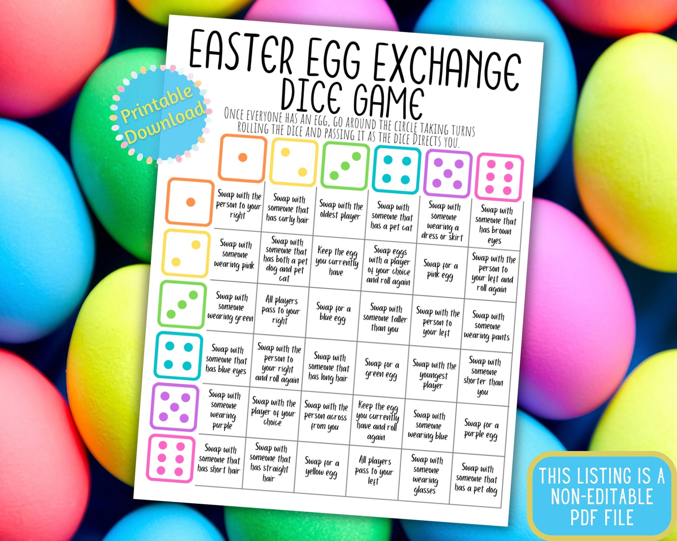 Easter Egg Exchange Dice Game Printable Game Easter Group Party Game ...