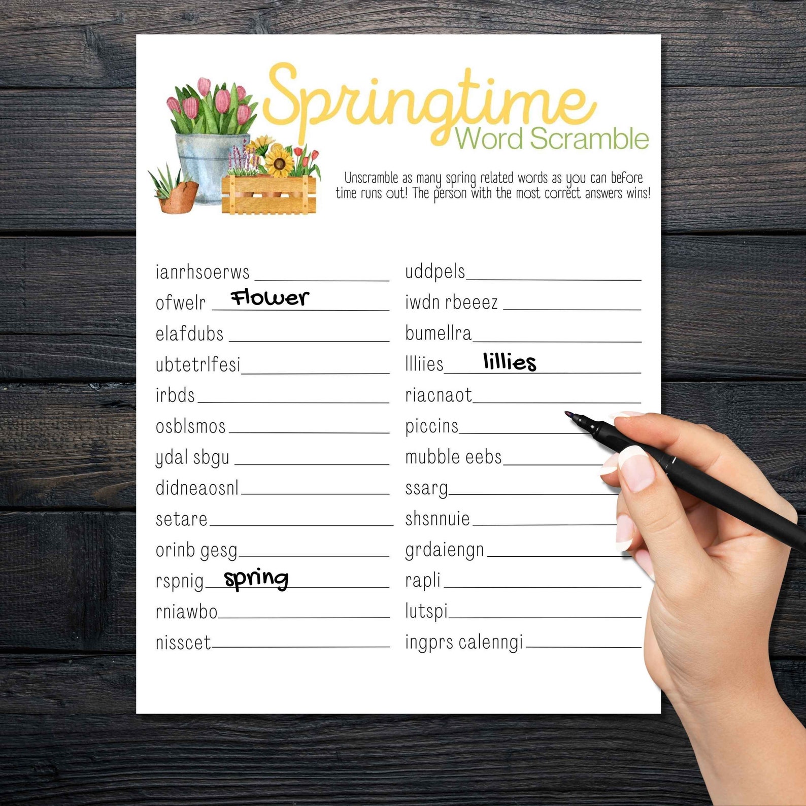 Spring Word Scramble Printable Game ⁝ Springtime Group Party Game ...