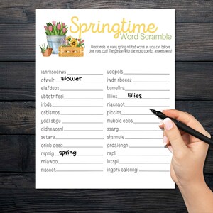 Spring Word Scramble Printable Game ⁝ Springtime Group Party Game ...