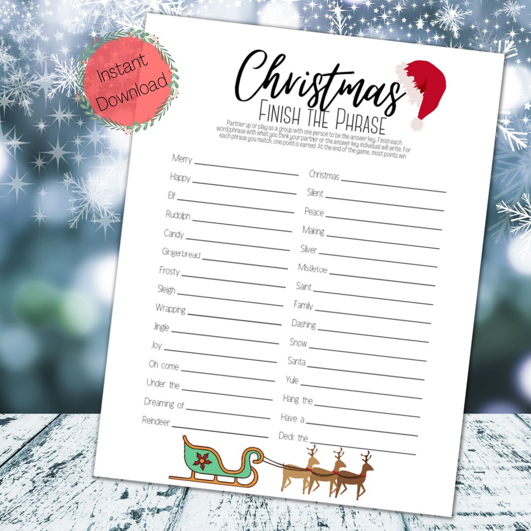 Christmas "finish the Phrase" Printable Game ⁝ Holiday Party Game ...