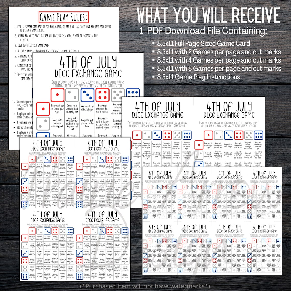 4th of July Dice Exchange Game, Printable (digital Download) - Etsy