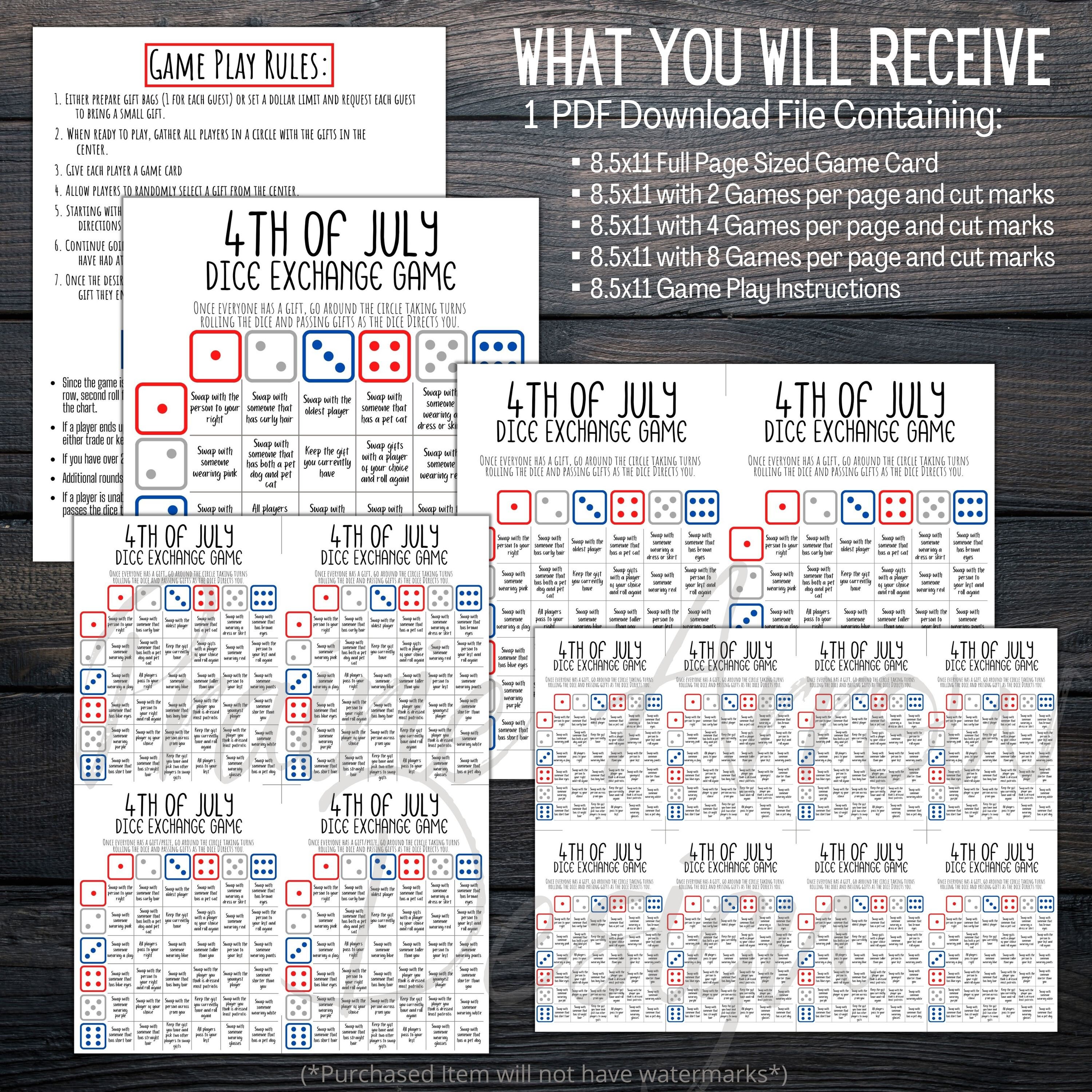4th of July Dice Exchange Game, Printable (digital Download) - Etsy