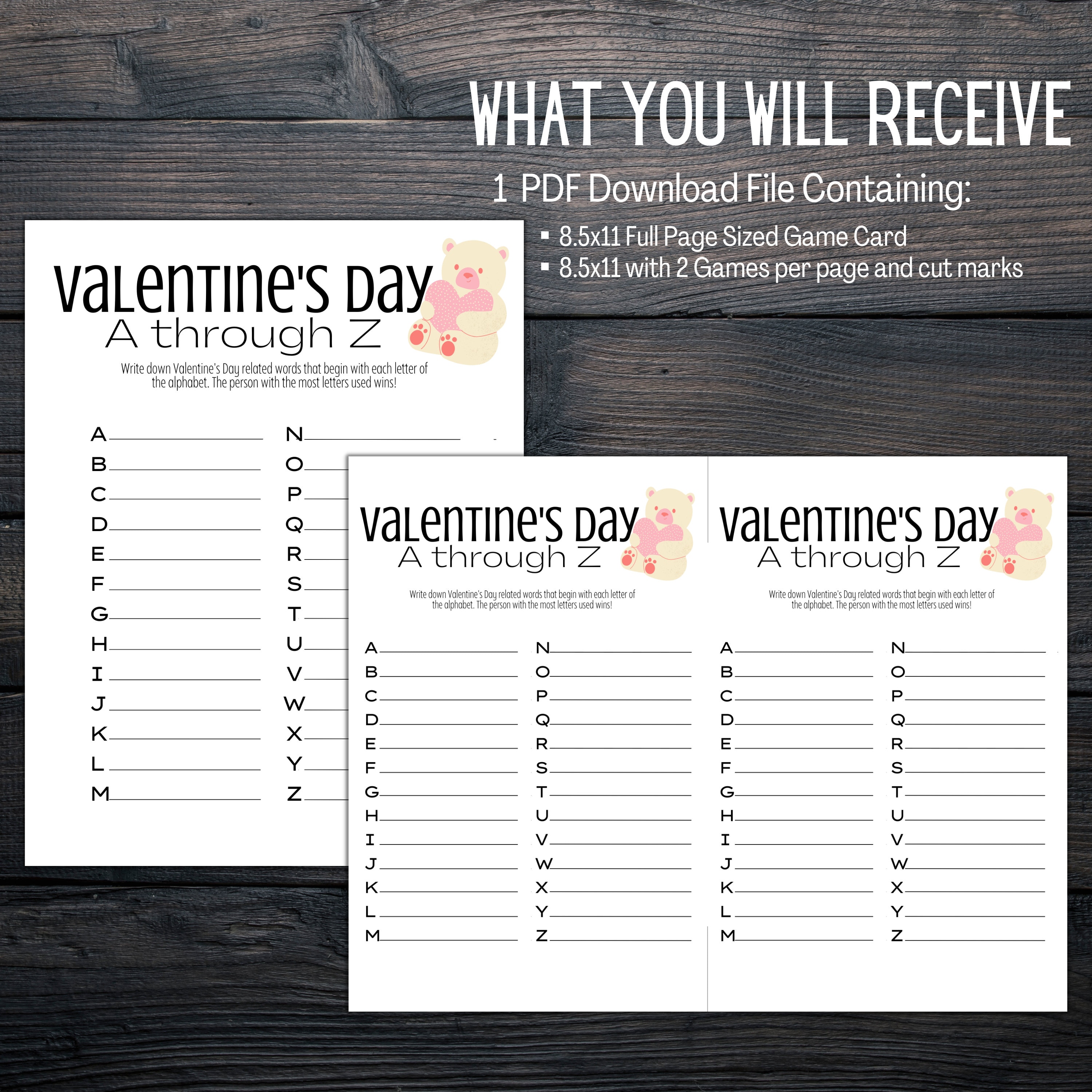 Valentine's Day "a Through Z" Printable Game ⁝ Valentine's Day Group ...