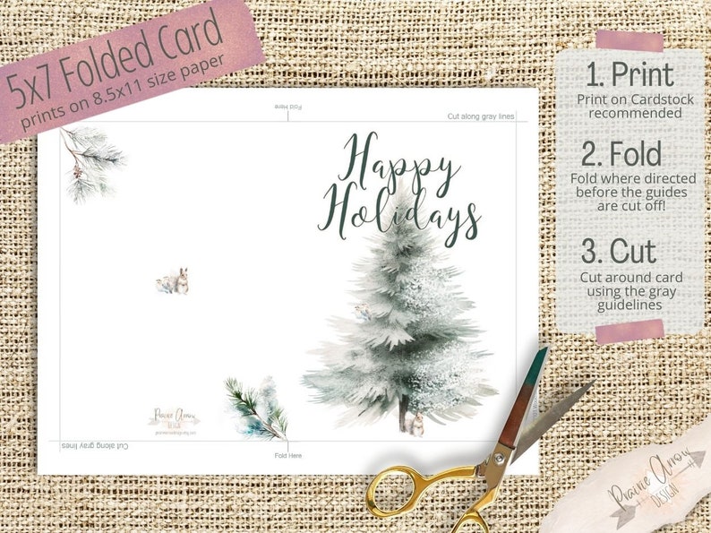 Printable Holiday Card Template Digital Download Greeting Card Rustic ...