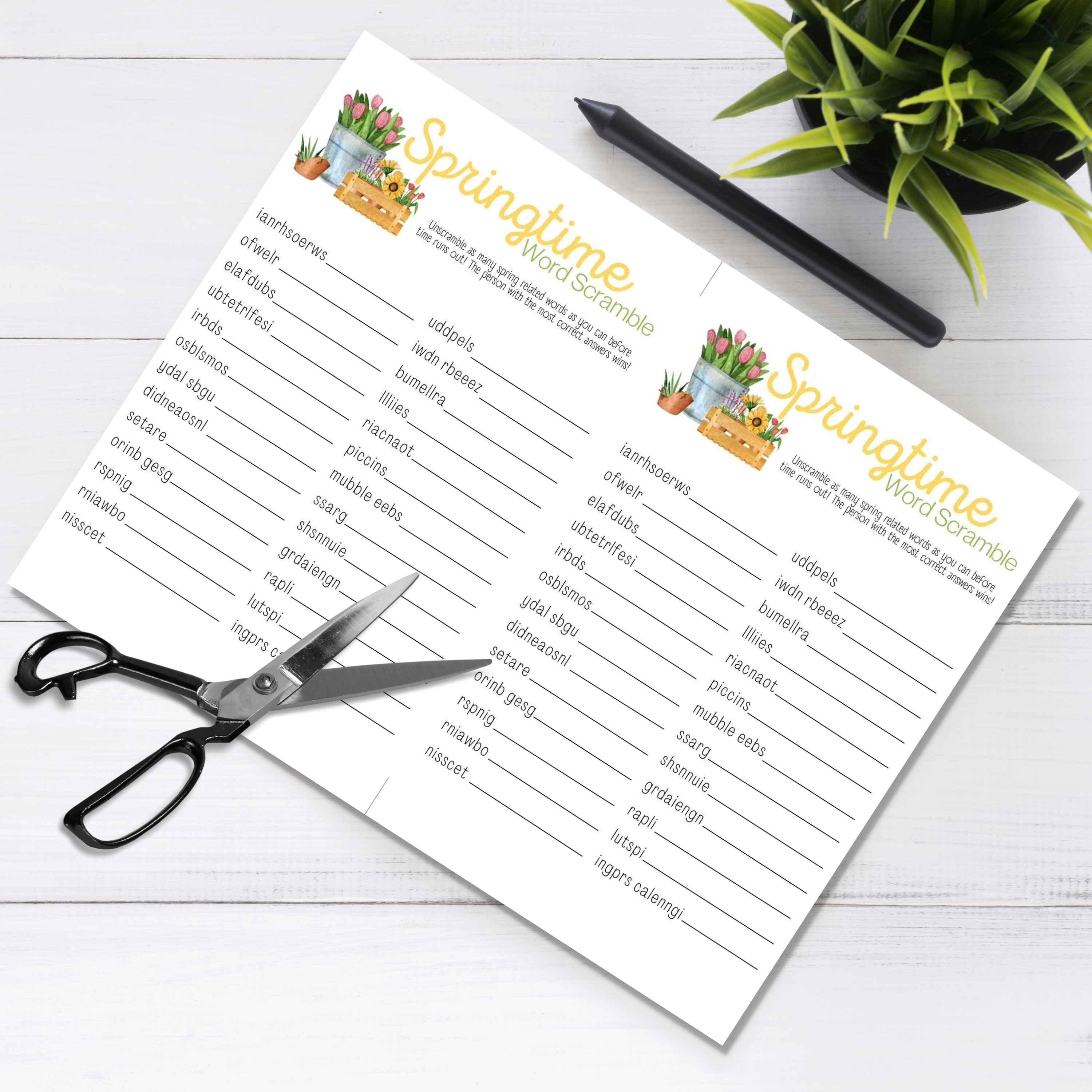 Spring Word Scramble Printable Game ⁝ Springtime Group Party Game ...